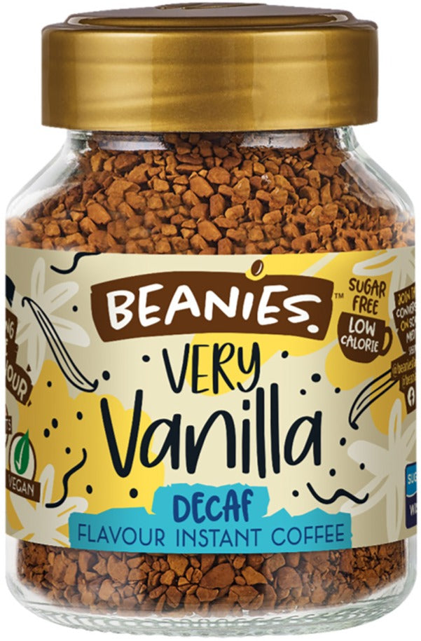 Beanies Very Vanilla Flavoured Instant Coffee DECAF 50g Broadway Candy