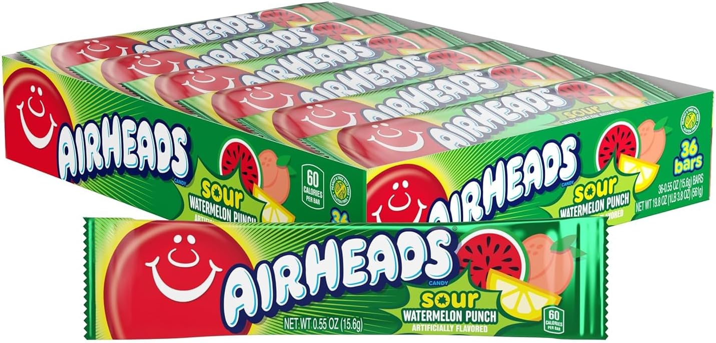 Airheads Pack of 36 x 15.6g Singles Sour Watermelon Punch – Broadway Candy
