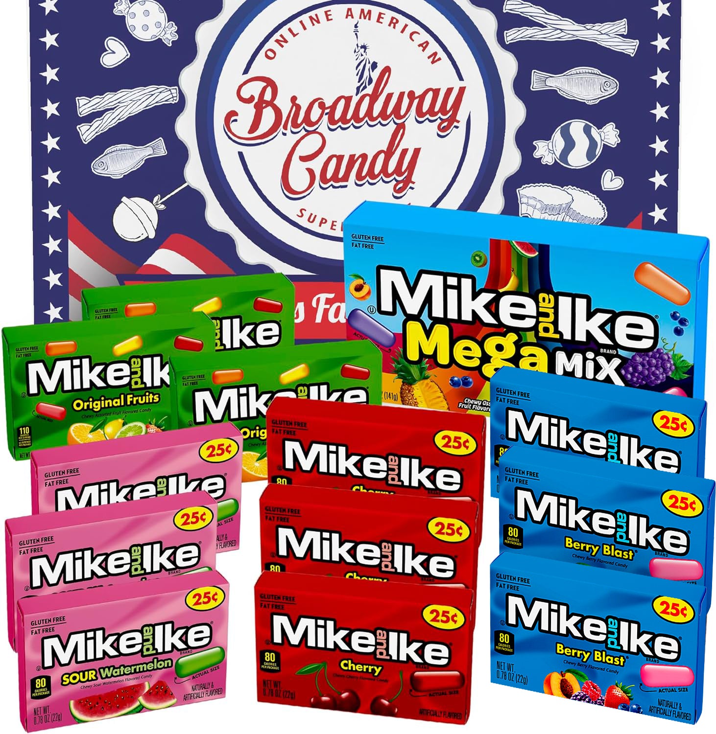 Mike & Ike Assorted Sizes Gift Box | 13 Pieces by Broadway Candy