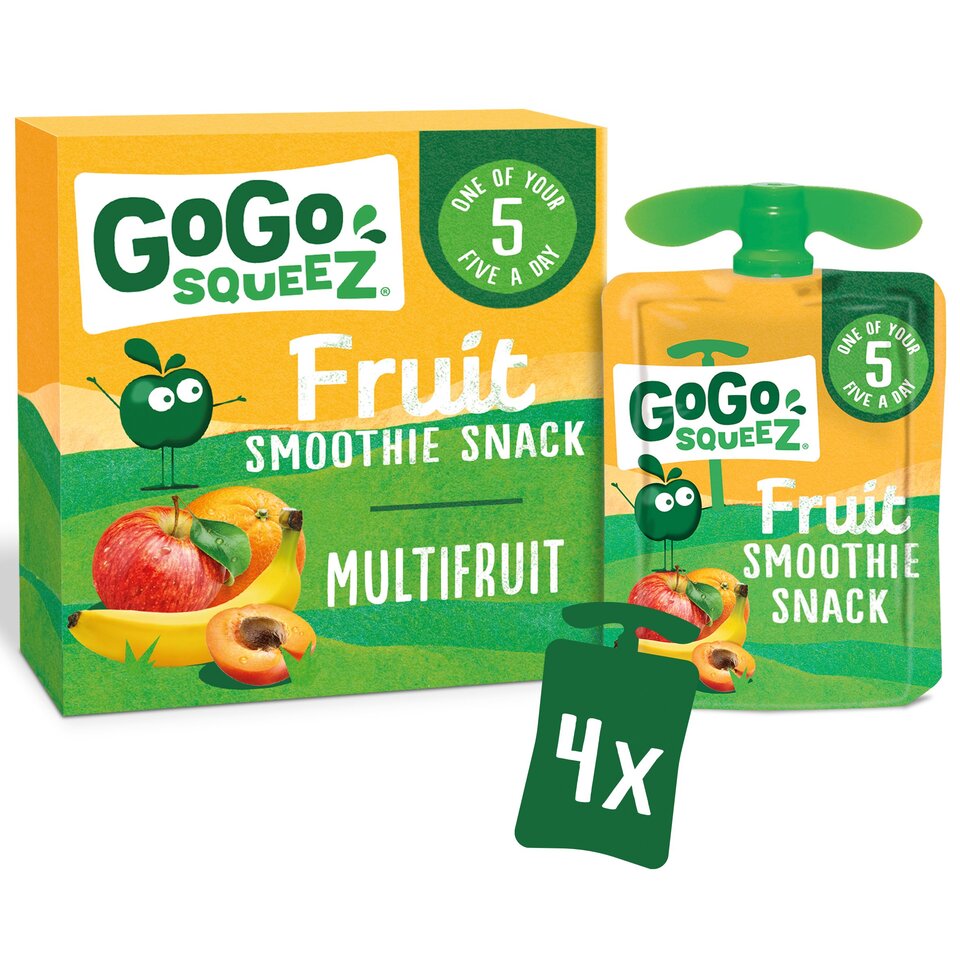GoGo SqueeZ Pack of 5 x 4 x 90g Multifruit – Broadway Candy