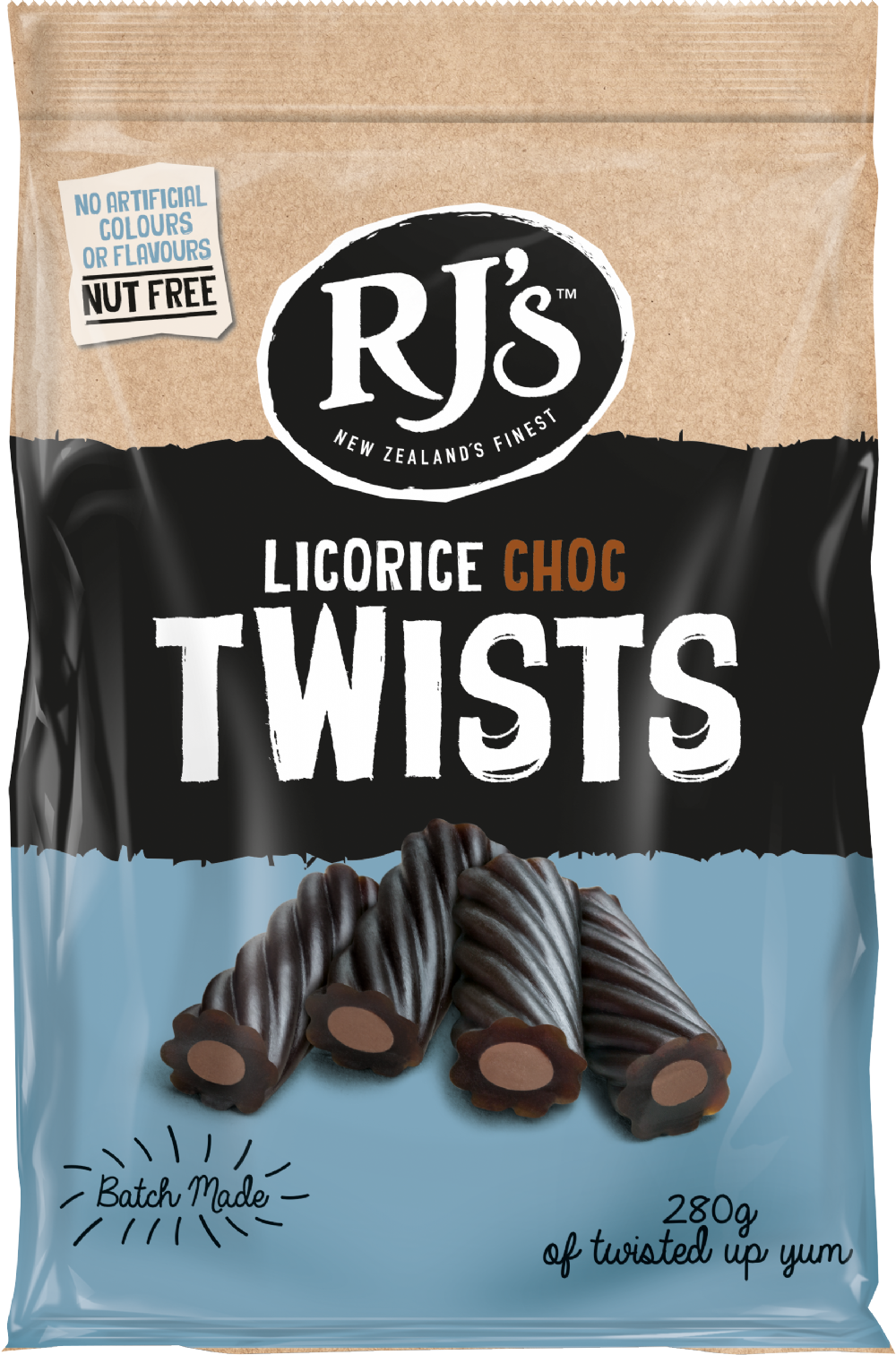 RJ'S Pack of 12 x 280g Natural Soft Eating Licorice Choc Twist NK ...