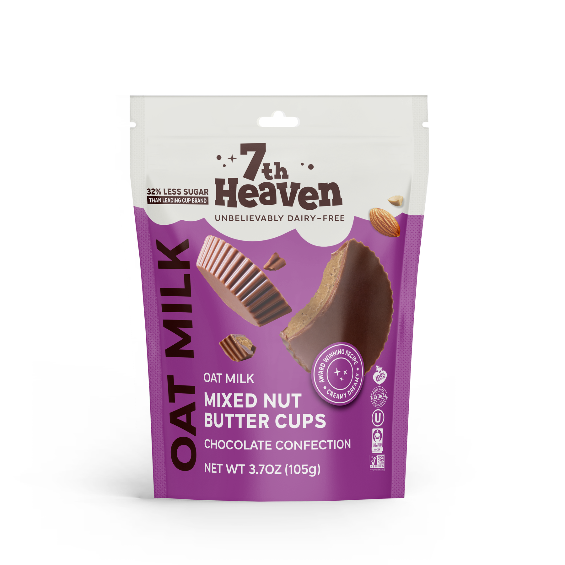 7th Heaven Mixed Nuts Cream Cups Pouch Oat Milk Chocolate 5 Pack 105g ...