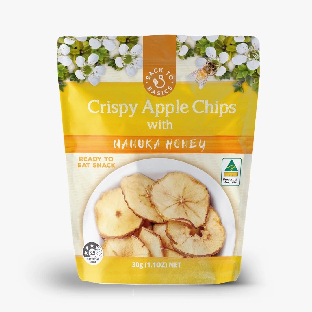 Back to Basics Pack of 10 x 30g Crispy Apple Chips with Manuka Honey ...
